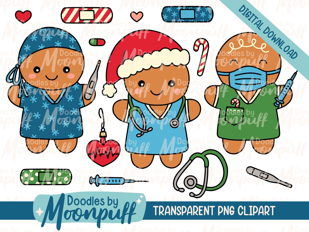 Christmas Nurse Clipart, Cute Holiday Gingerbread Nurses PNG Clipart ...