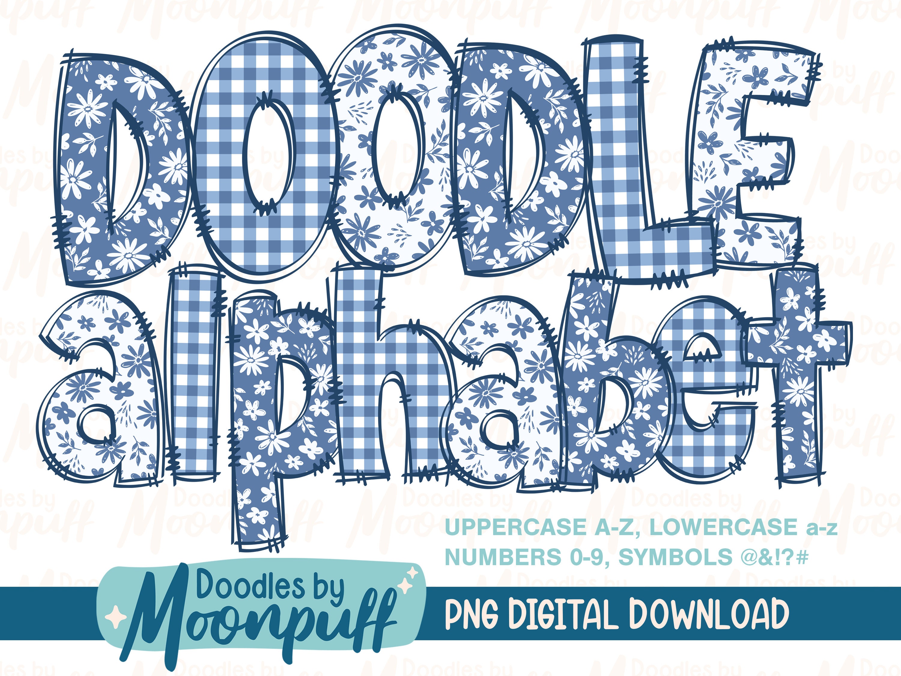 Blue Cottagecore Doodle Alphabet Letters Transparent Pngs - Etsy