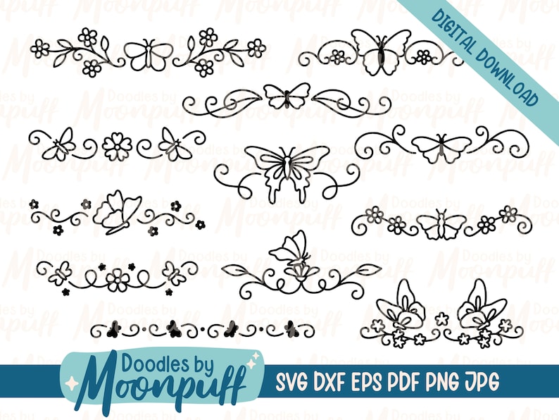 Butterfly Text Dividers SVG Clipart Hand-drawn Nature Spring - Etsy