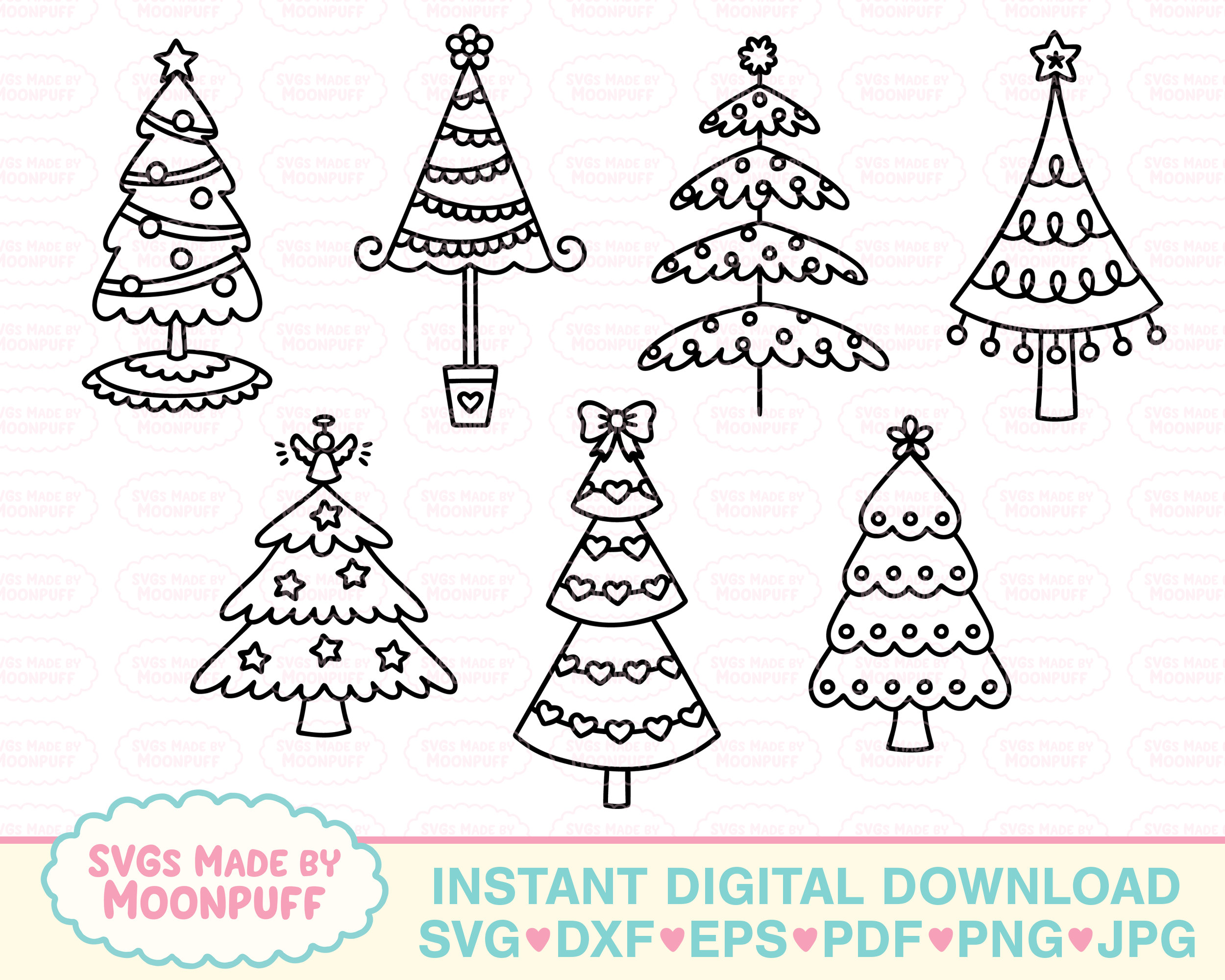 Cute Hand-Drawn Christmas Trees Clipart Icons festive holiday | Etsy