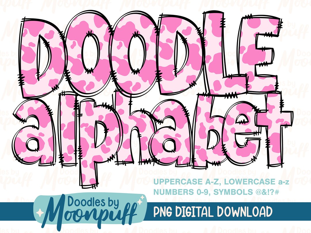 Pink Cow Print Doodle Alphabet Letters Transparent Pngs, Sublimation ...