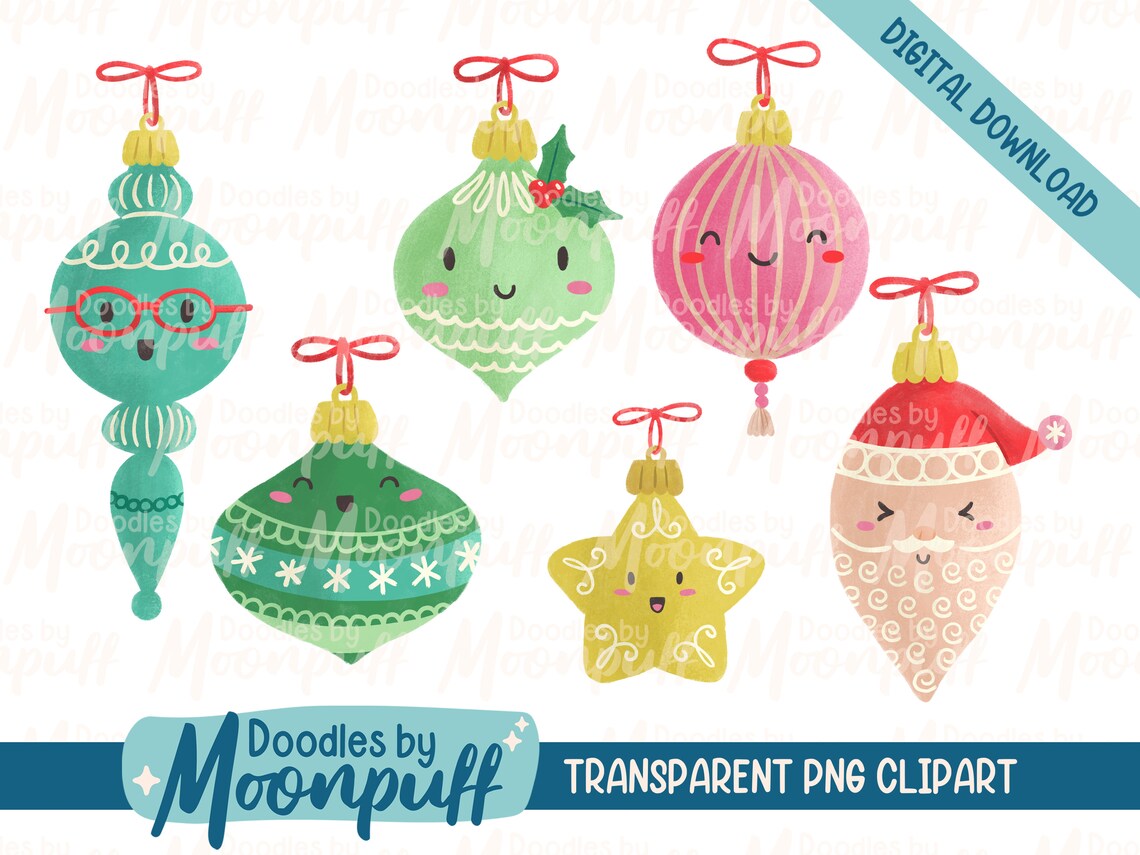 Kawaii Christmas Ornament Clipart Holiday PNG Clipart Cute | Etsy