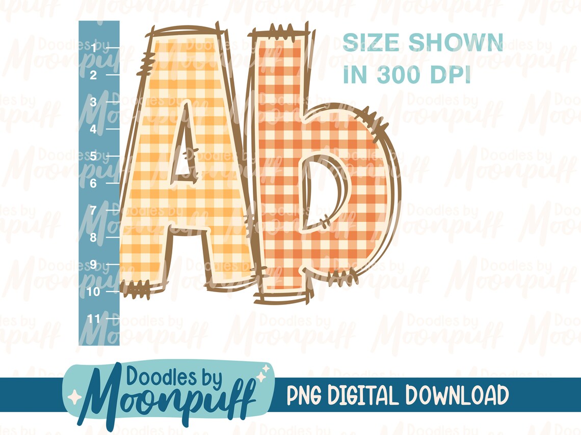 4 Color Autumn Gingham Doodle Alphabet Letters Transparent - Etsy