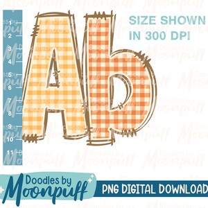 4 Color Autumn Gingham Doodle Alphabet Letters Transparent Pngs, Orange ...