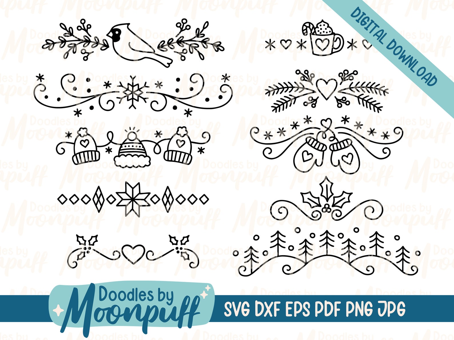 Hand-drawn Winter Dividers SVG Cut File, Holiday Seasonal Border ...