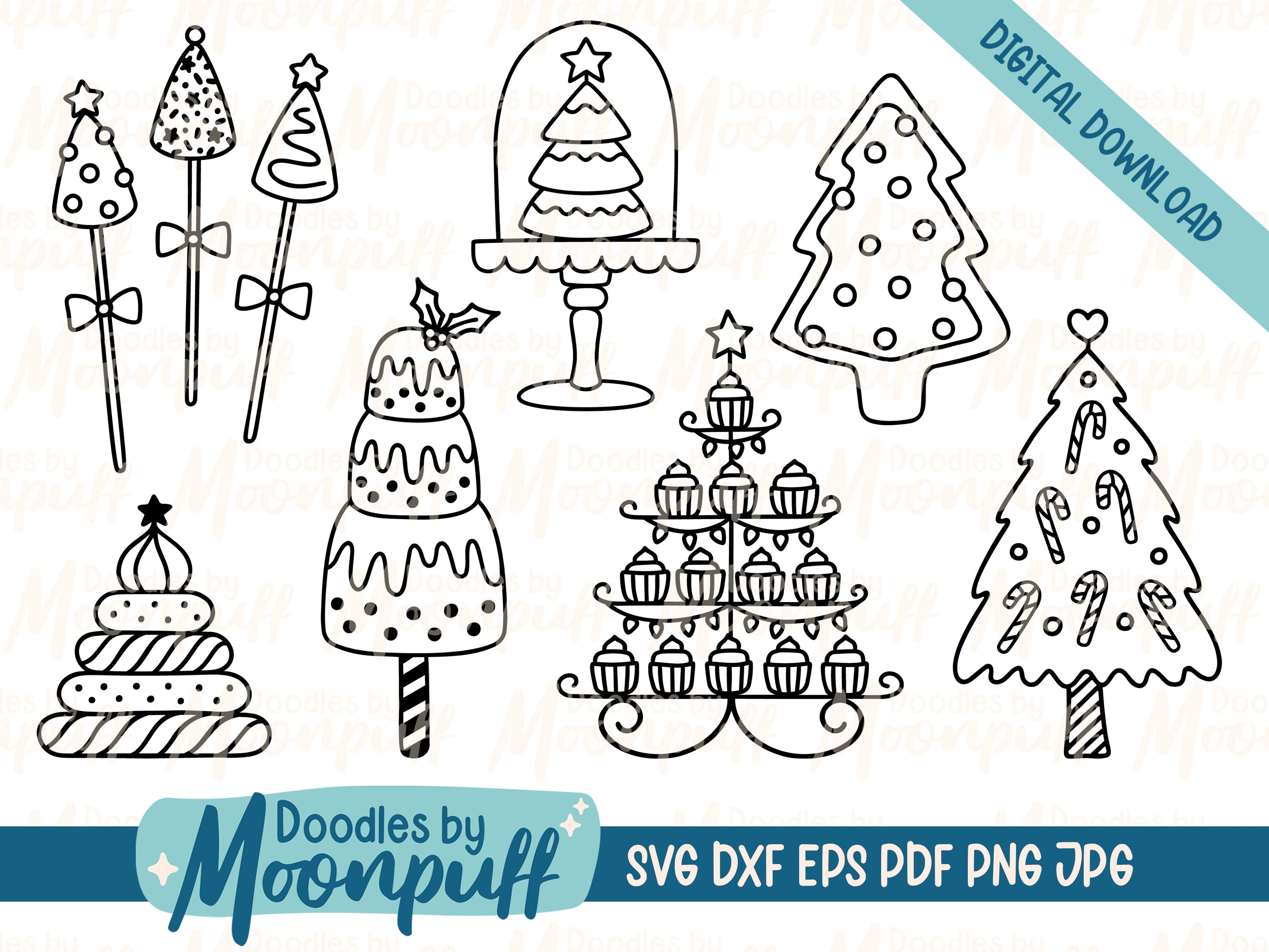 Sweet Hand-Drawn Christmas Trees Clipart Icons holiday treats | Etsy
