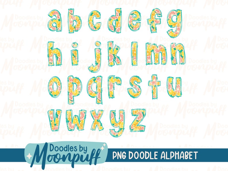Citrus Rounds Doodle Alphabet Letters Transparent Pngs Summer - Etsy