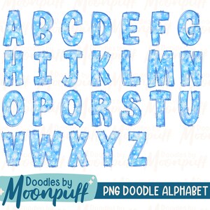 Snowflakes on Blue Watercolor Background Doodle Alphabet Letters ...