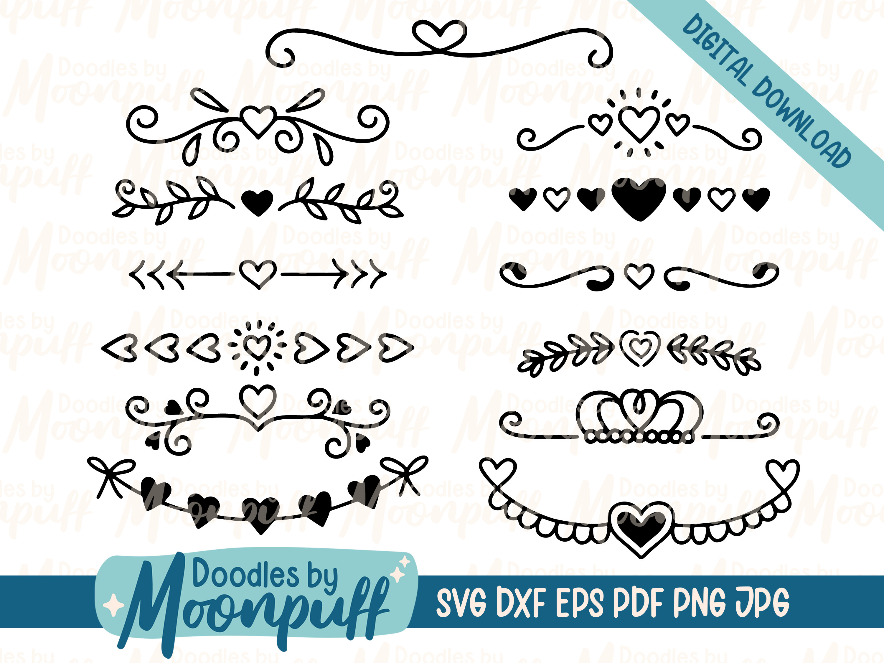 Hand Drawn Heart Dividers Set 2 Medium Borders Svg Cut Etsy