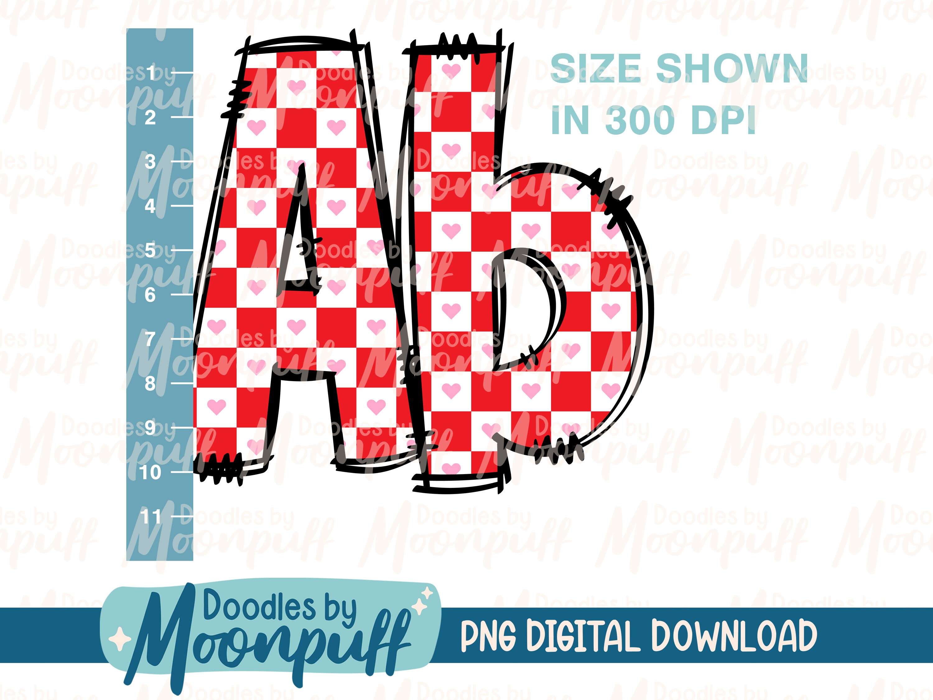Heart Checkboard Doodle Alphabet Letters Transparent Pngs - Etsy