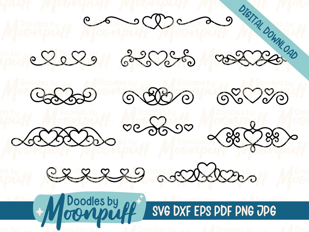 Elegant Heart Scroll Text Dividers SVG Clipart, Wedding Anniversary ...