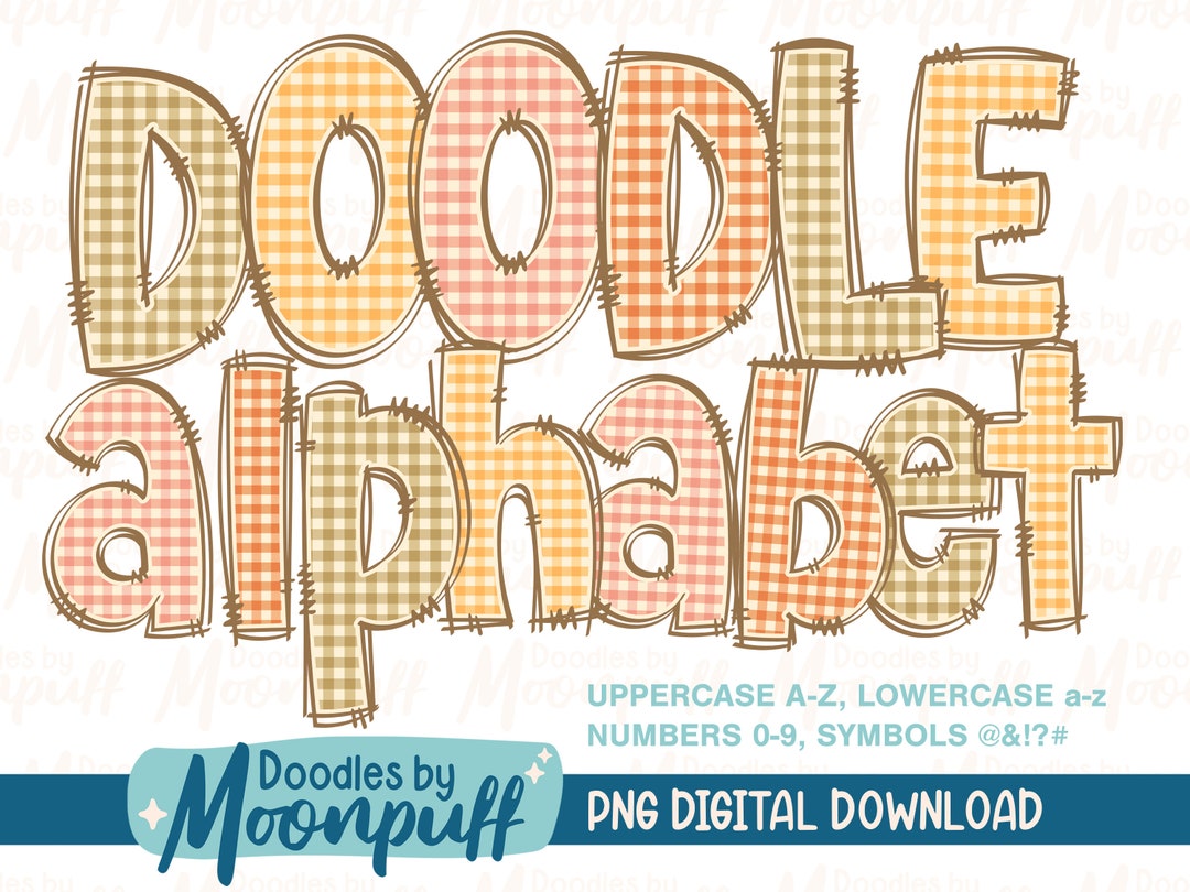 4 Color Autumn Gingham Doodle Alphabet Letters Transparent Pngs, Orange ...