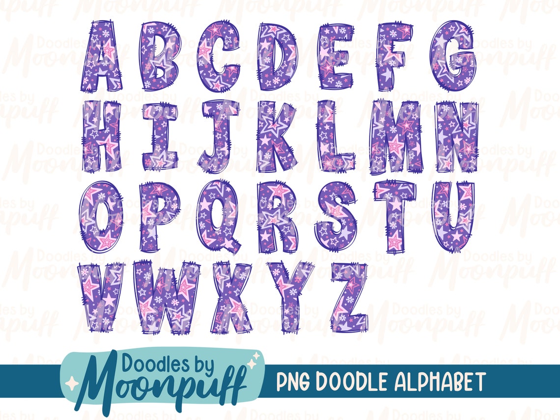 Pink & Purple Stars Doodle Alphabet Letters Transparent Pngs - Etsy