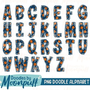 Basketball & Stars on Blue Doodle Alphabet Letters Transparent Pngs ...