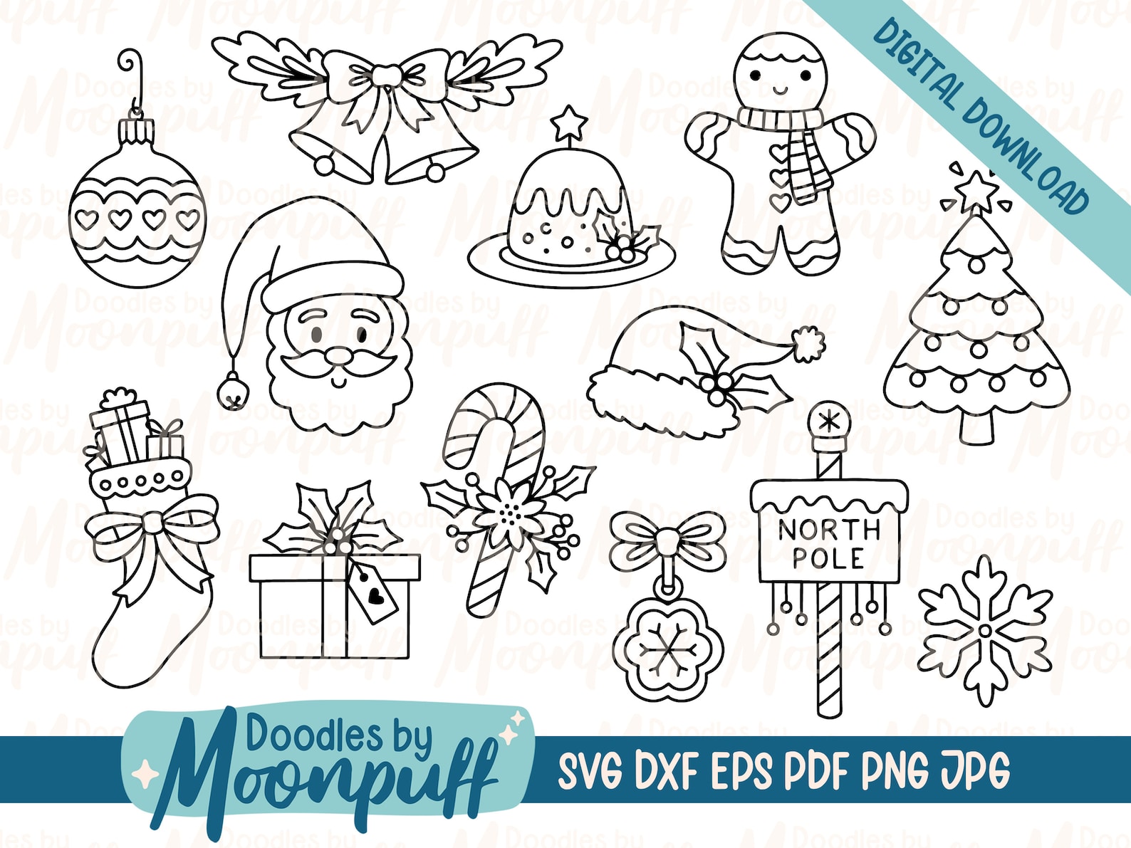 Cute Christmas Outline Clipart Icons Festive Holiday | Etsy