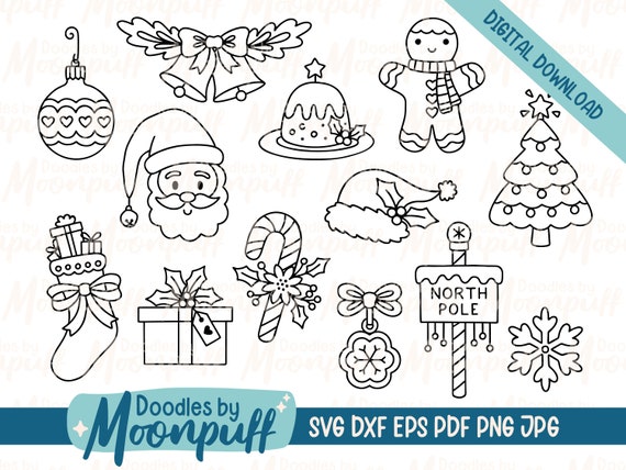 Cute Christmas Outline Clipart Icons Festive Holiday | Etsy