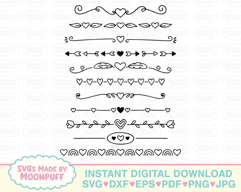 Hand-Drawn Heart Dividers Set 3 Long borders SVG cut file | Etsy