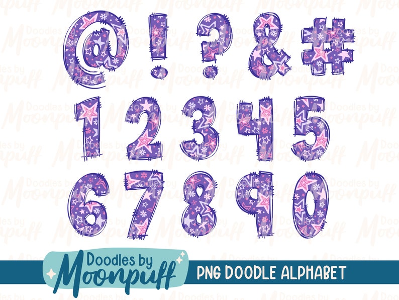 Pink & Purple Stars Doodle Alphabet Letters Transparent Pngs - Etsy