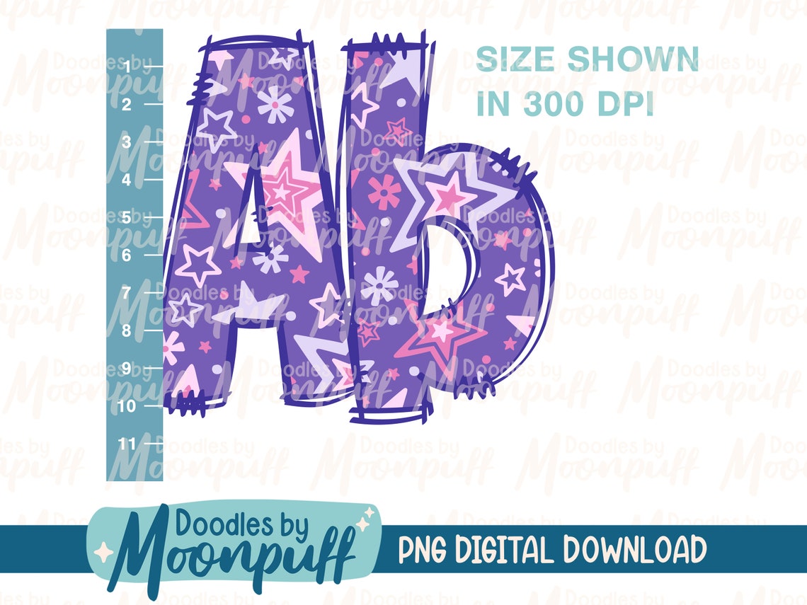 Pink & Purple Stars Doodle Alphabet Letters Transparent Pngs - Etsy