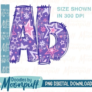 Pink & Purple Stars Doodle Alphabet Letters Transparent Pngs ...