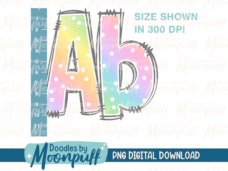 White Confetti on Pastel Rainbow Gradient Doodle Alphabet Letters ...