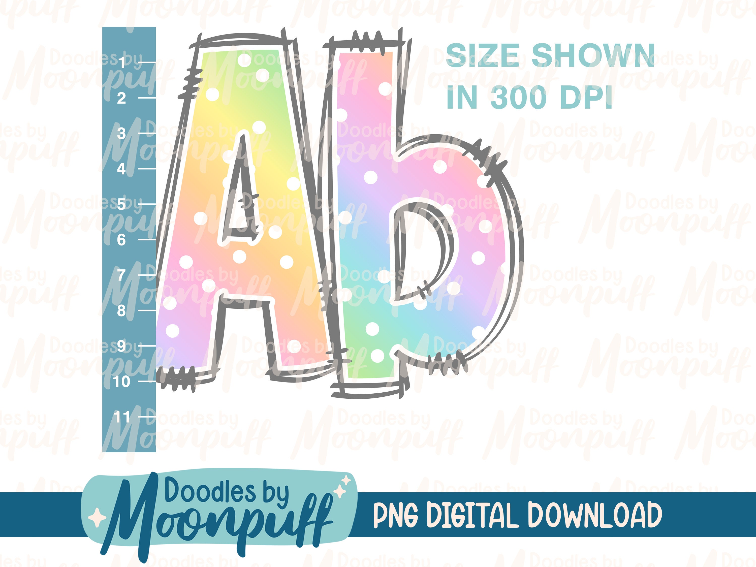 White Confetti on Pastel Rainbow Gradient Doodle Alphabet - Etsy