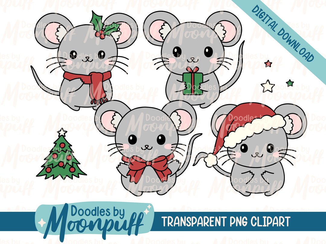 Christmas Mice Clipart, Cute Holiday Mouse PNG Clipart, Kawaii ...