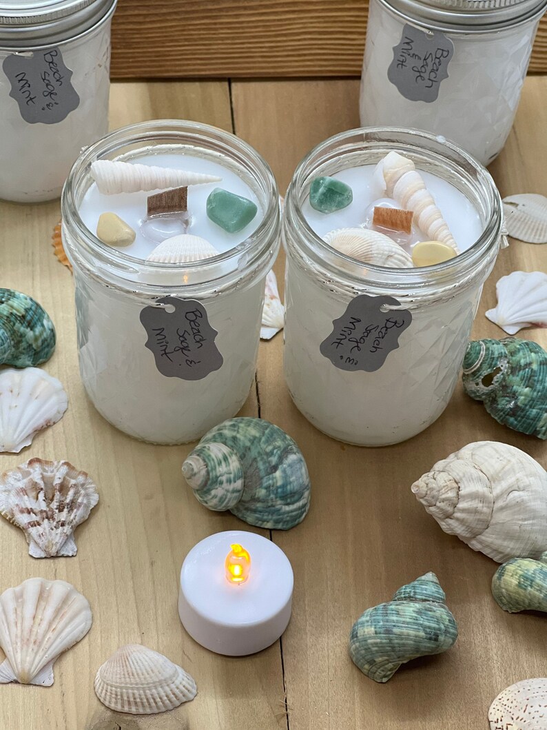 Sea Shell Candle Farmhouse Candle 6 Oz Beach Sage & Mint - Etsy