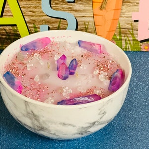 Marble Bowl Candle With Crystals and Stones Cotton Candy Crystals ...