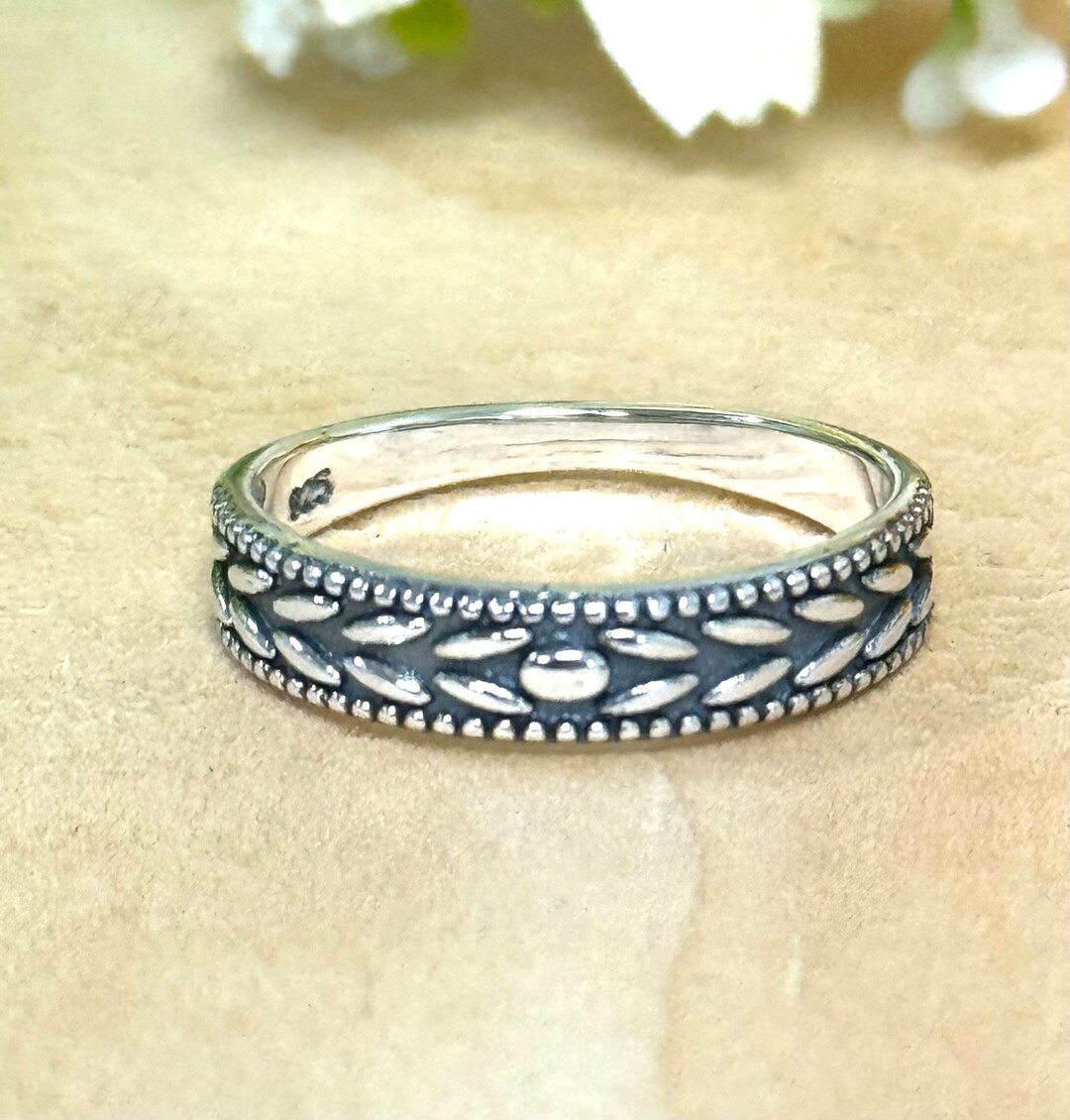 Vintage Style Wedding Band Solid 925 Sterling Silver Antique Promise ...