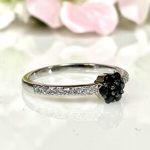 Cluster Black CZ Flower Ring Solid 925 Sterling Silver Flower Dainty CZ ...