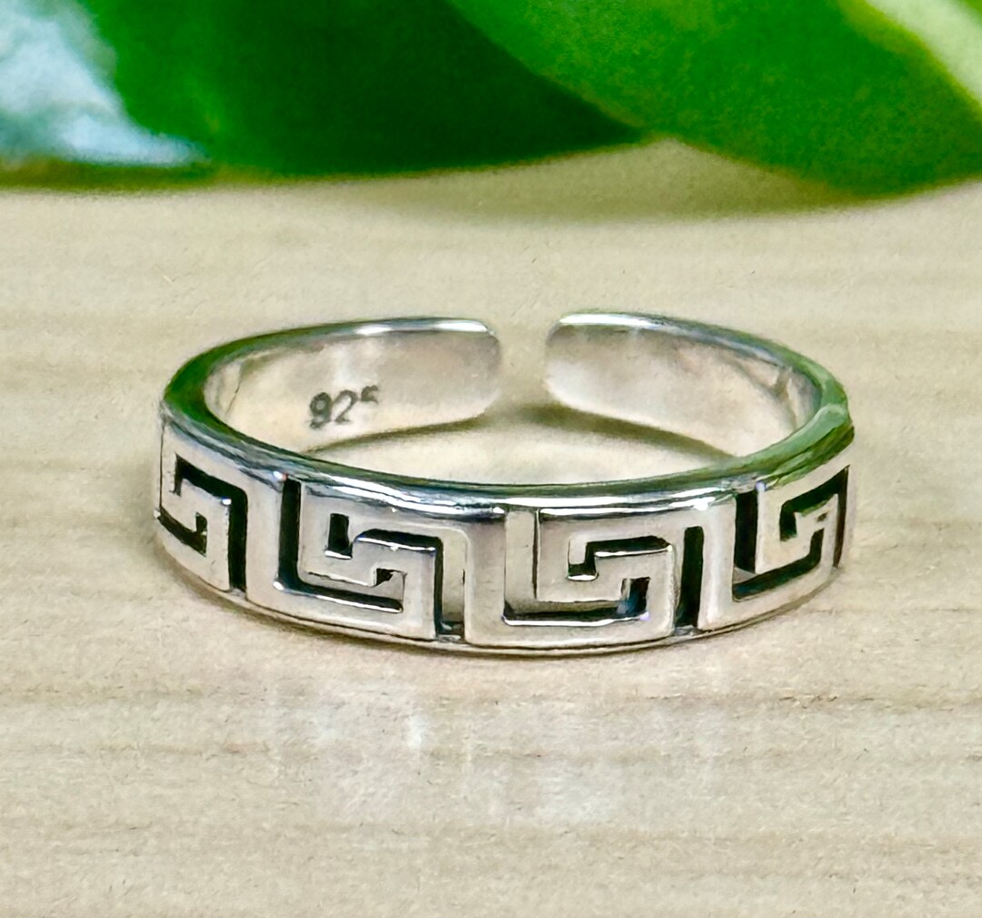 Aztec Toe Ring Solid 925 Sterling Silver Greek Key Toe Band - Etsy