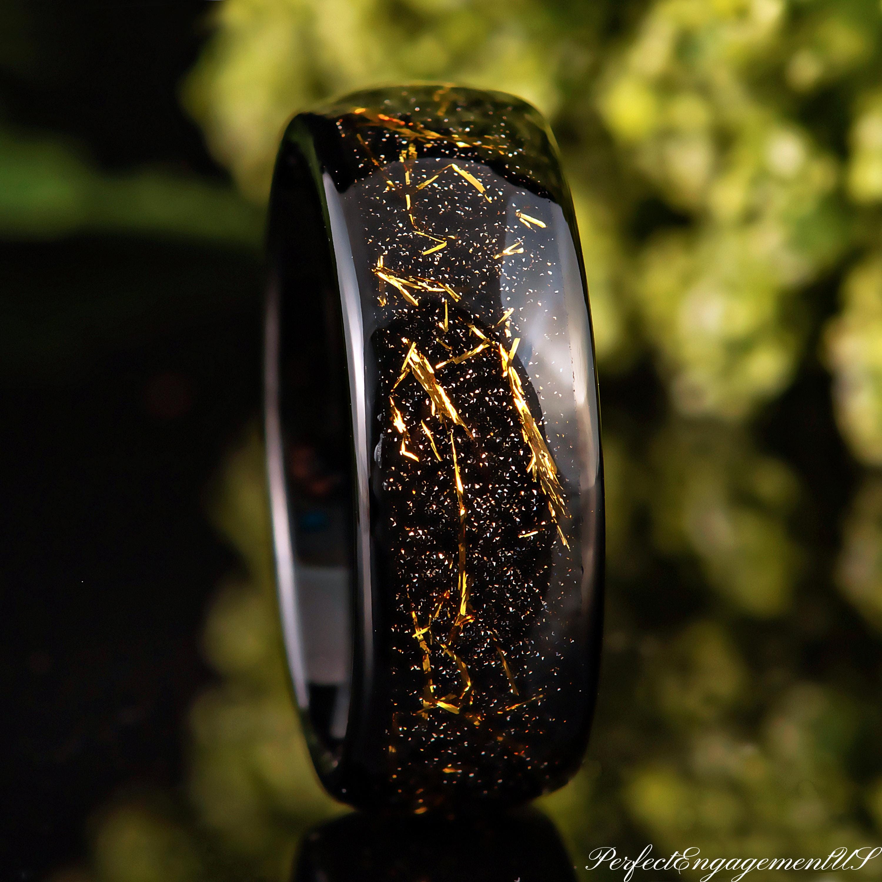 8mm Gold Plated Space Inspired Cosmic Galaxy Inlay Wedding Band, Nebula ...