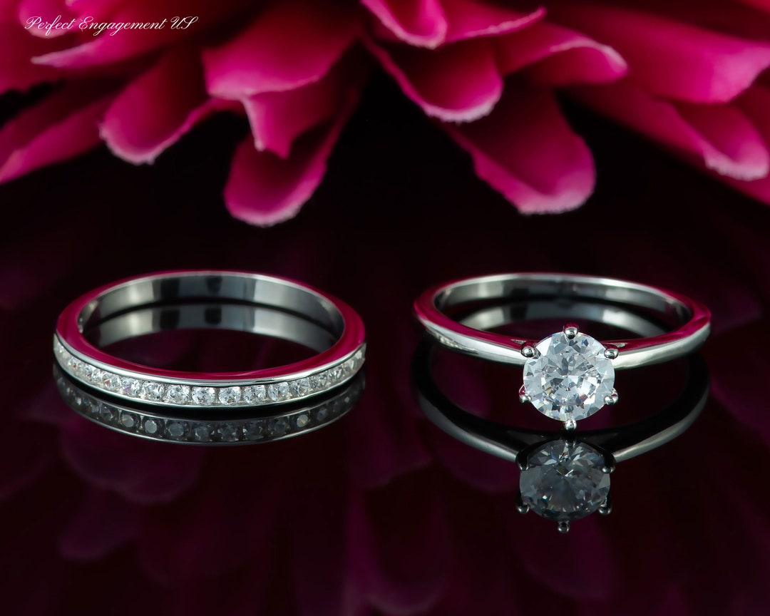 Channel Setting Engagement Ring CZ Solid 925 Sterling Silver - Etsy