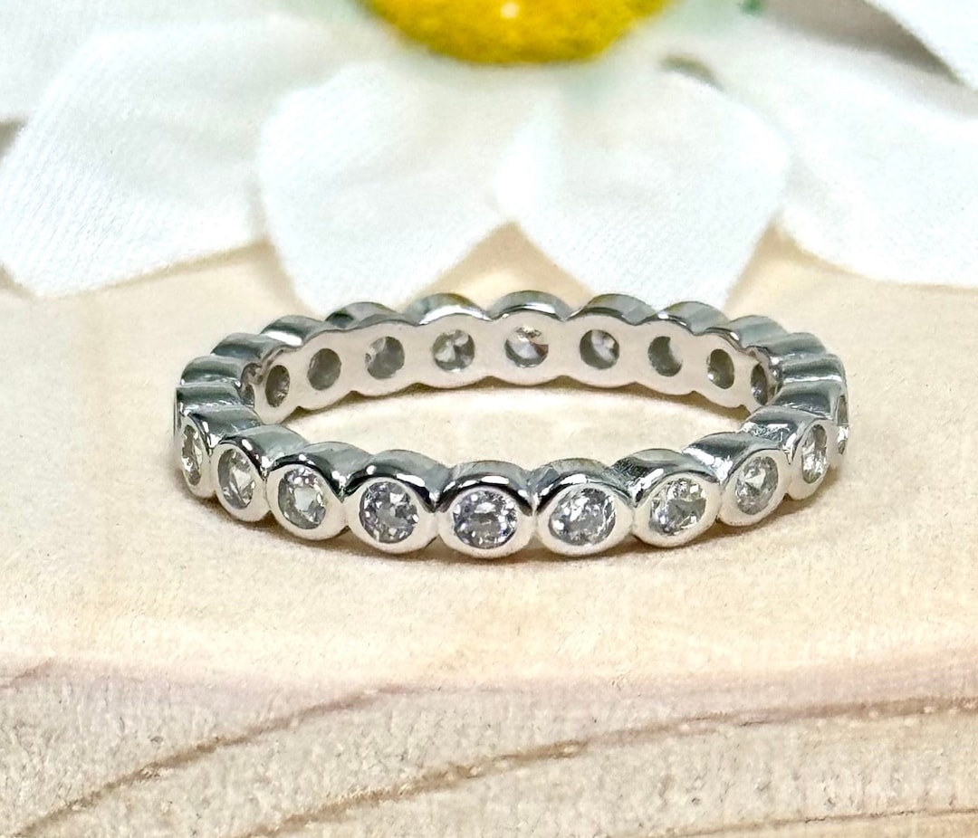 Round Bezel Ring CZ | Solid 925 Sterling Silver Bezel Set Cubic ...
