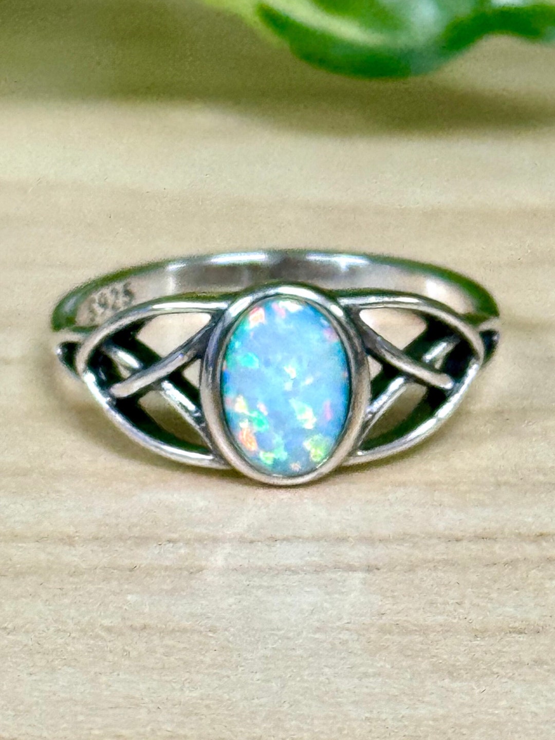 Celtic Knot White Opal Oval Ring Solid 925 Sterling Silver Minimalist ...