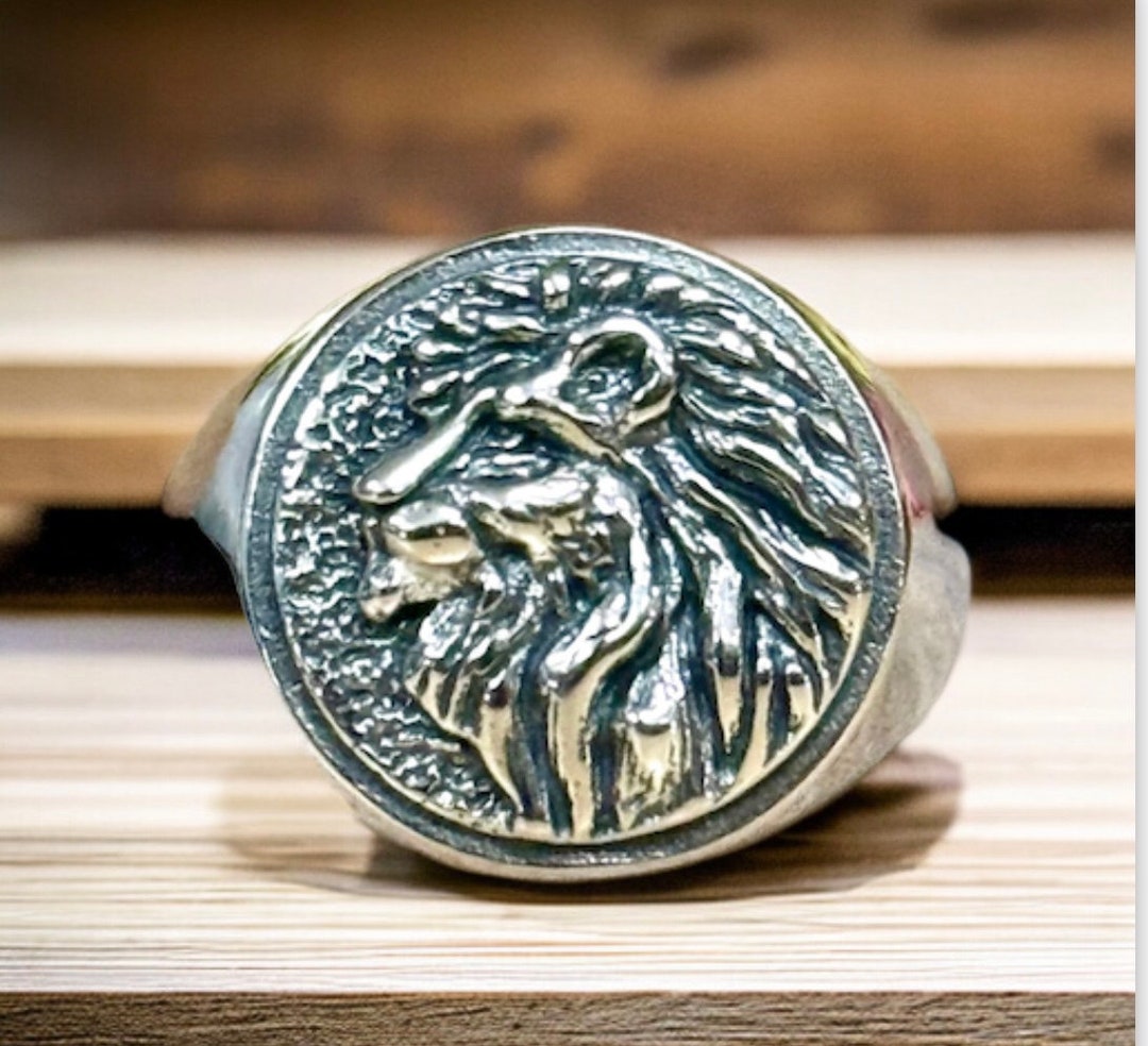 Lion Signet Ring Solid 925 Sterling Silver Biker Statement Signet Ring ...