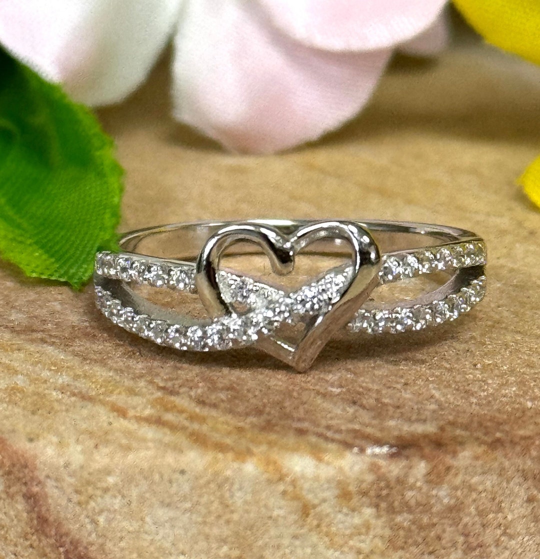 Infinity Heart CZ Ring Solid 925 Sterling Silver Love Promise CZ Ring ...