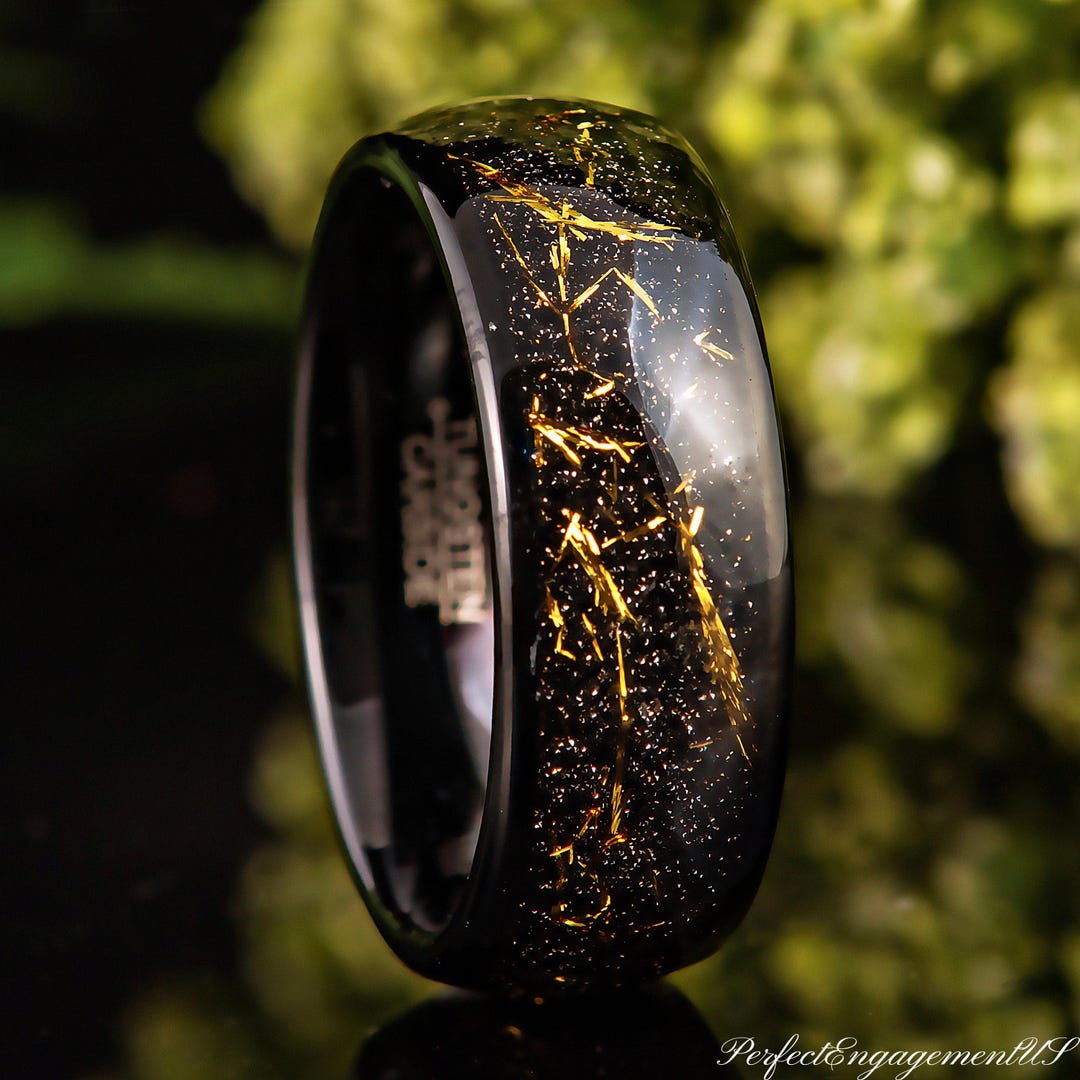8mm Gold Plated Space Inspired Cosmic Galaxy Inlay Wedding Band, Nebula ...