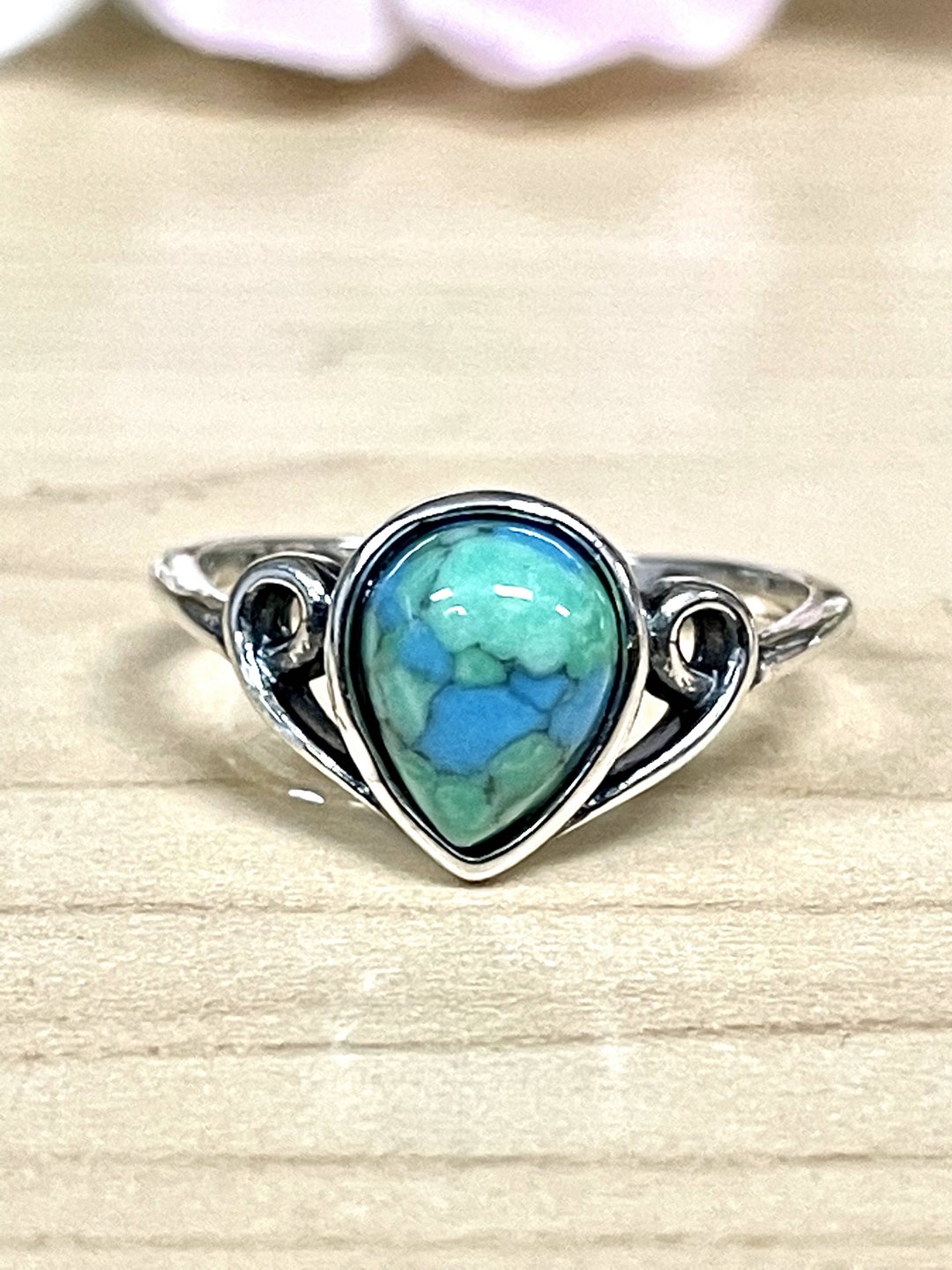 Spiral Pear Shaped Turquoise Stone Ring Solid 925 Sterling Silver ...