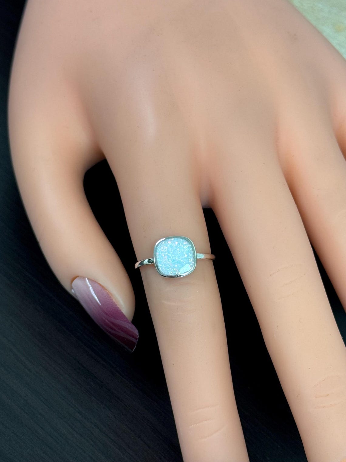 Simple 9mm Square Opal Bezel Set Engagement Ring | Solid 925 Sterling ...