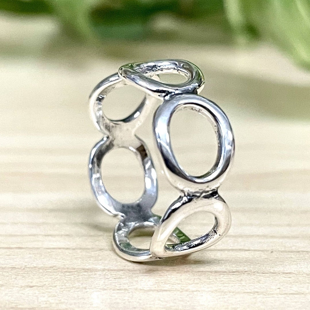 Open Linked Circles Ring Solid 925 Sterling Silver Geometrical Circle ...