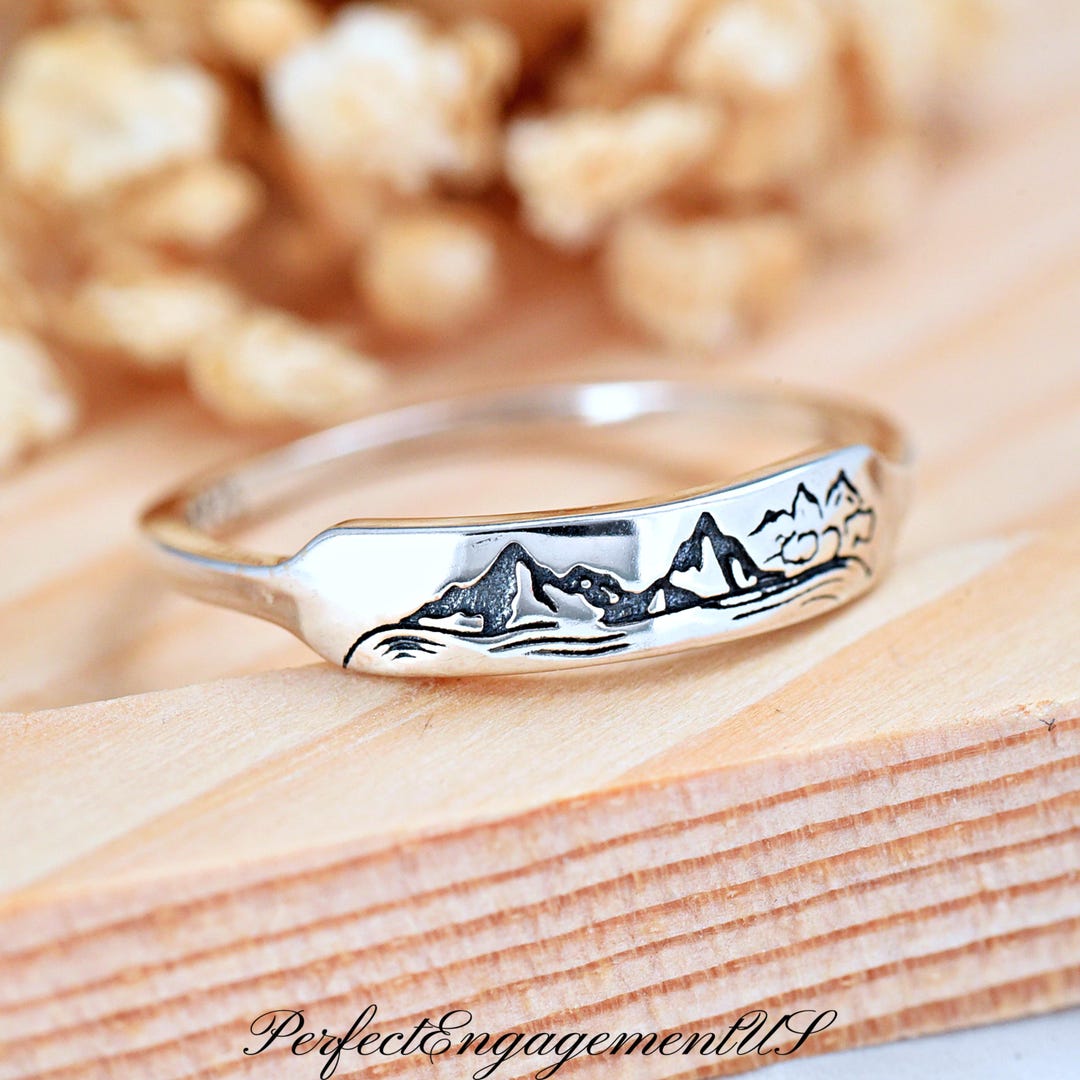 Mountains Nature Scenery Engraved Ring Solid 925 Sterling Silver Ring ...