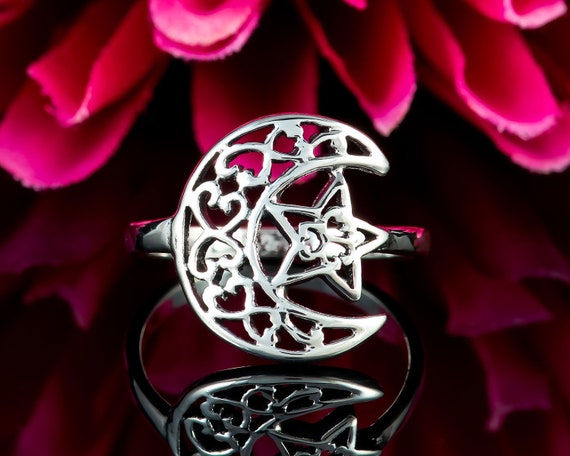 Half Moon Star Filigree Hearts Ring Solid 925 Sterling - Etsy