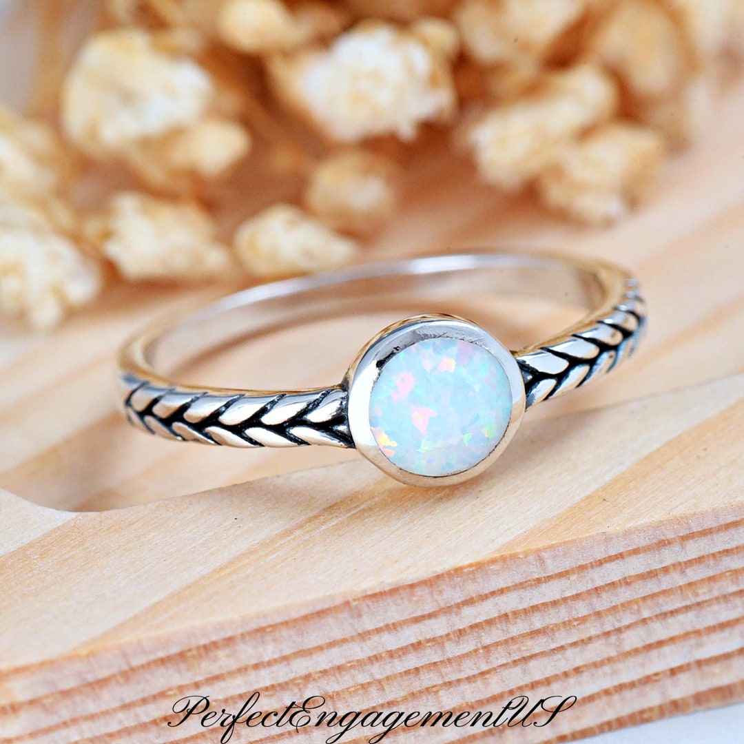 White Opal Bezel Set Leaf Ring | Solid 925 Sterling Silver Opal Leaves ...