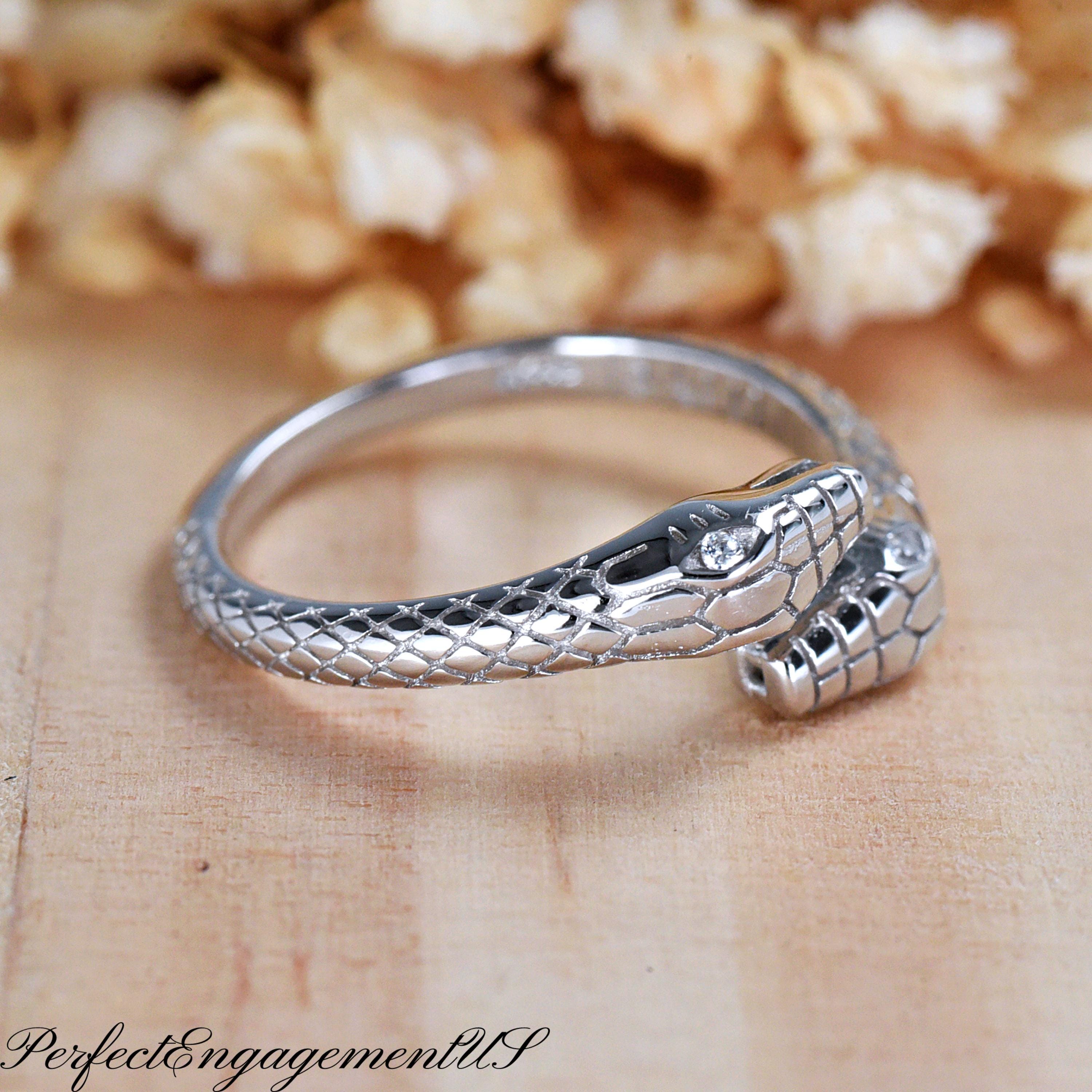 Snake Head Ends Open Ring | Solid 925 Sterling Silver Snake Wraparound ...