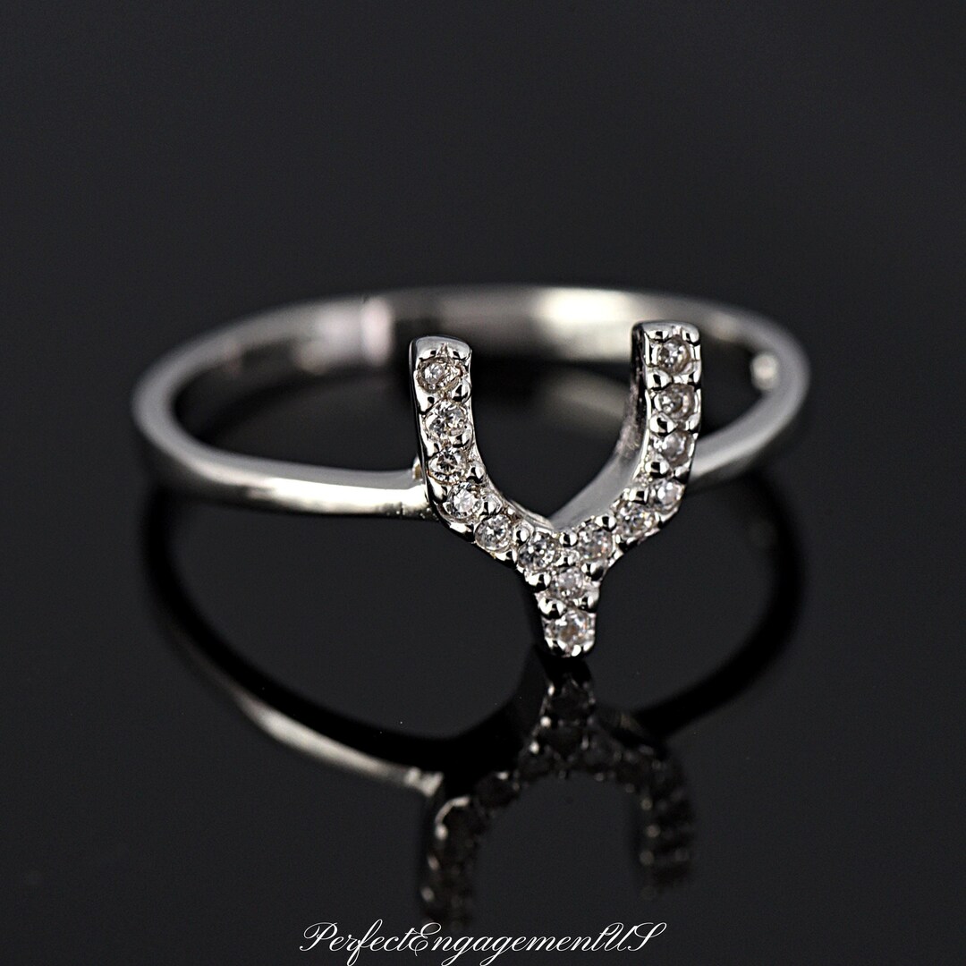 Art Deco Pave Set CZ Wishbone Shape Silver Ring | Solid 925 Sterling ...