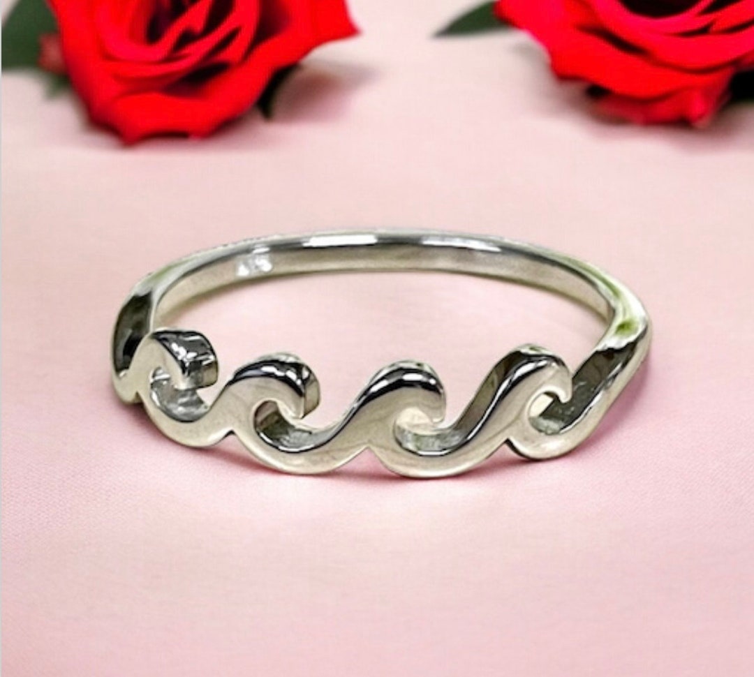Four Waves Stackable Ring Solid 925 Sterling Silver Nautical Ring Trendy Minimalist Surfer ...