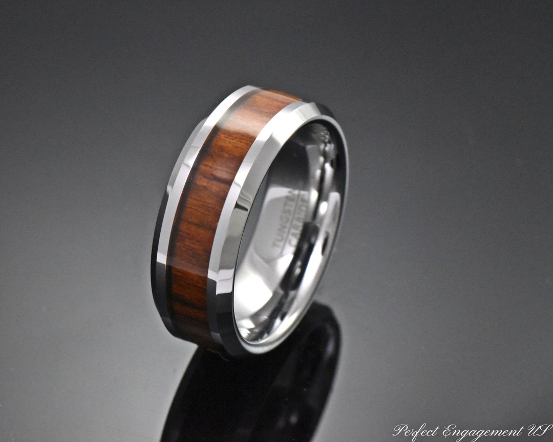 Mens Wood Ring, Black Tungsten Wood Inlay Ring, Mens Wood Wedding Band ...