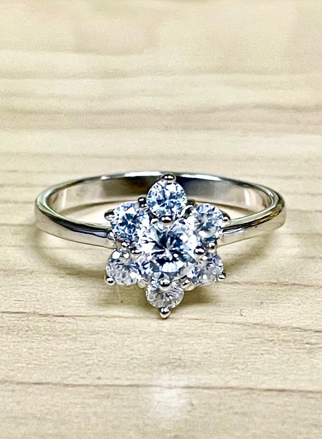 Cluster CZ Flower Ring Solid 925 Sterling Silver Flower Statement CZ ...